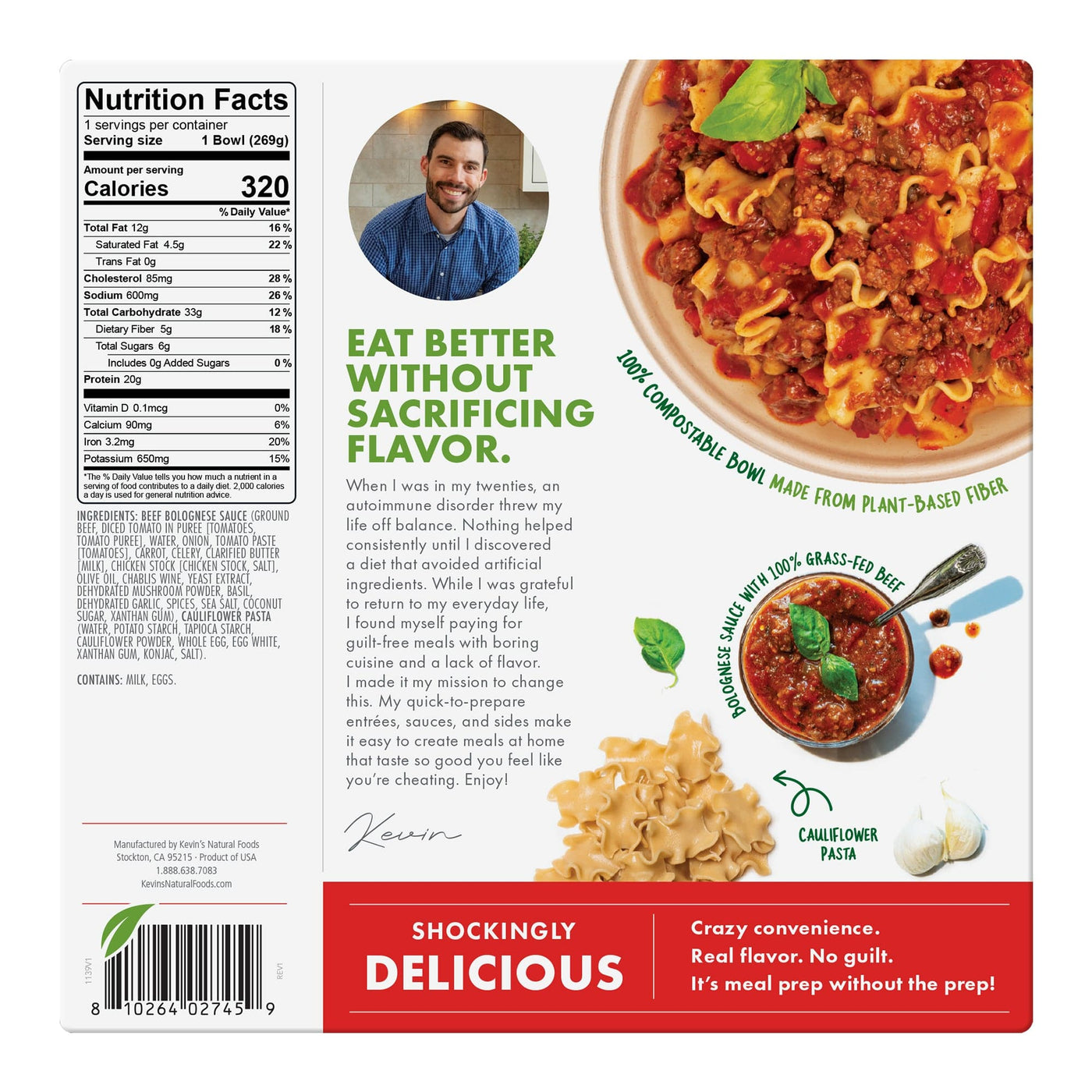 Beef Bolognese Frozen Bowl – Kevin's Natural Foods